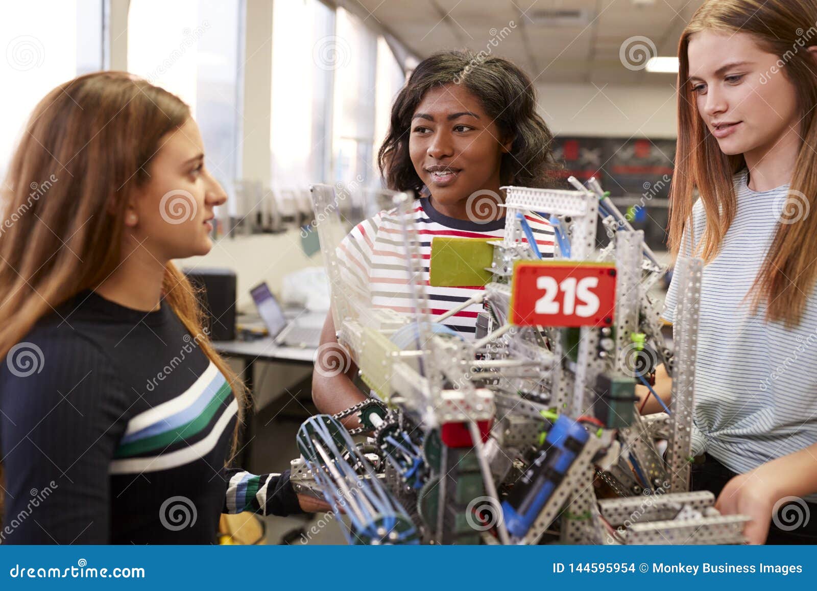 Female University Students Carrying Machine in Science Robotics or ...