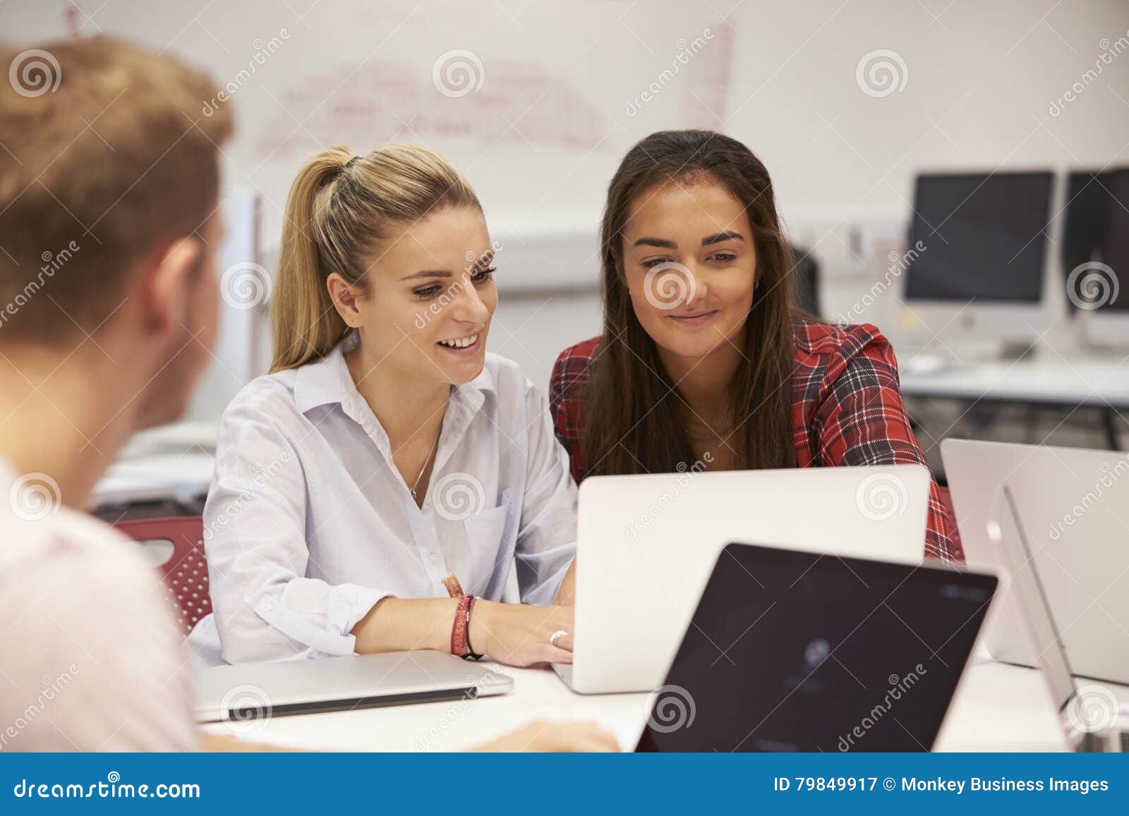 Female University Students Collaborating on Project Stock Image - Image ...