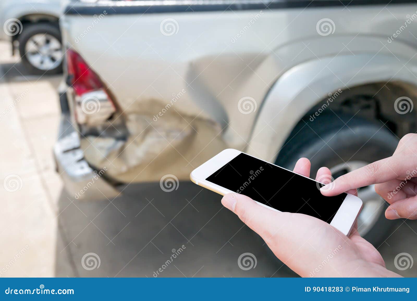 Female Using Mobile Phone After Car Accident Stock Image - Image of ...