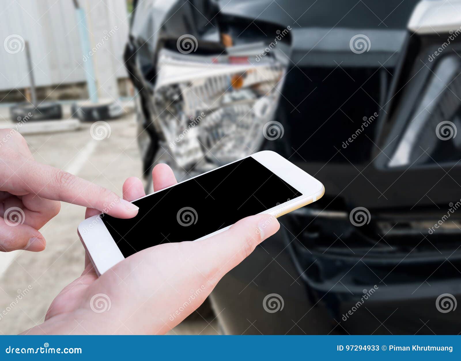 Female Using Mobile Phone after Car Accident Stock Image - Image of ...
