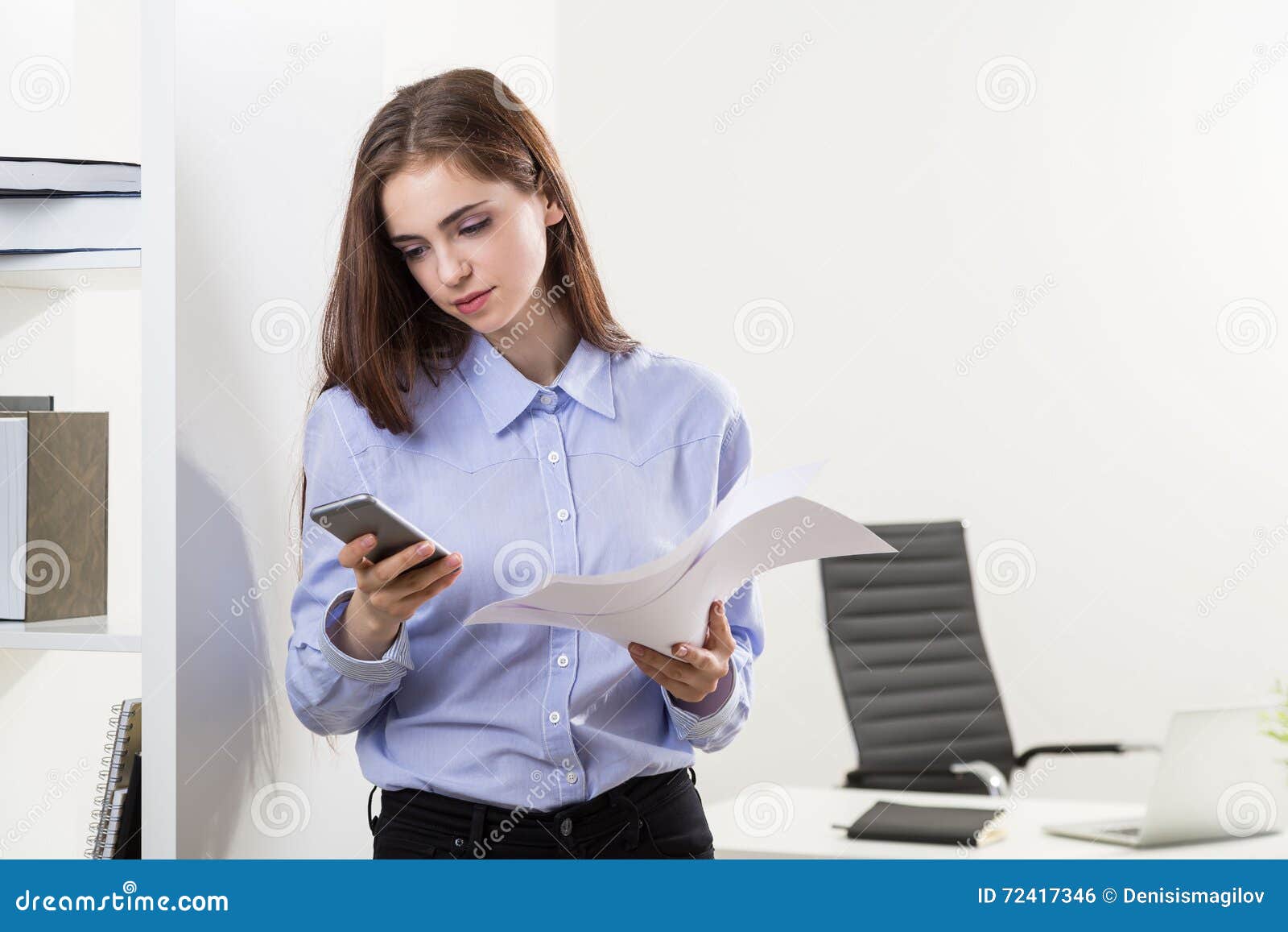 Female Using Phone in Office Stock Photo - Image of documents, female ...