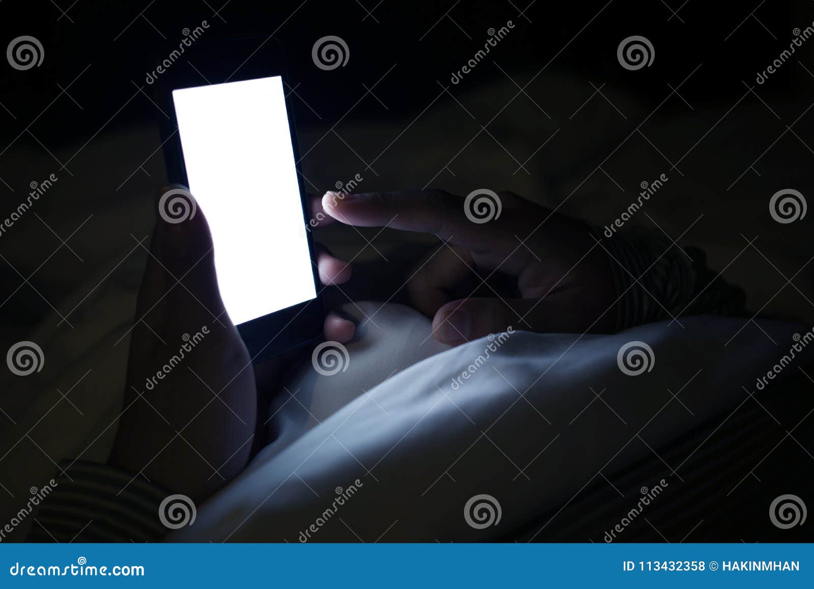 Female Using Phone Show White Screen Display In Coffee Shop Outdoor ...