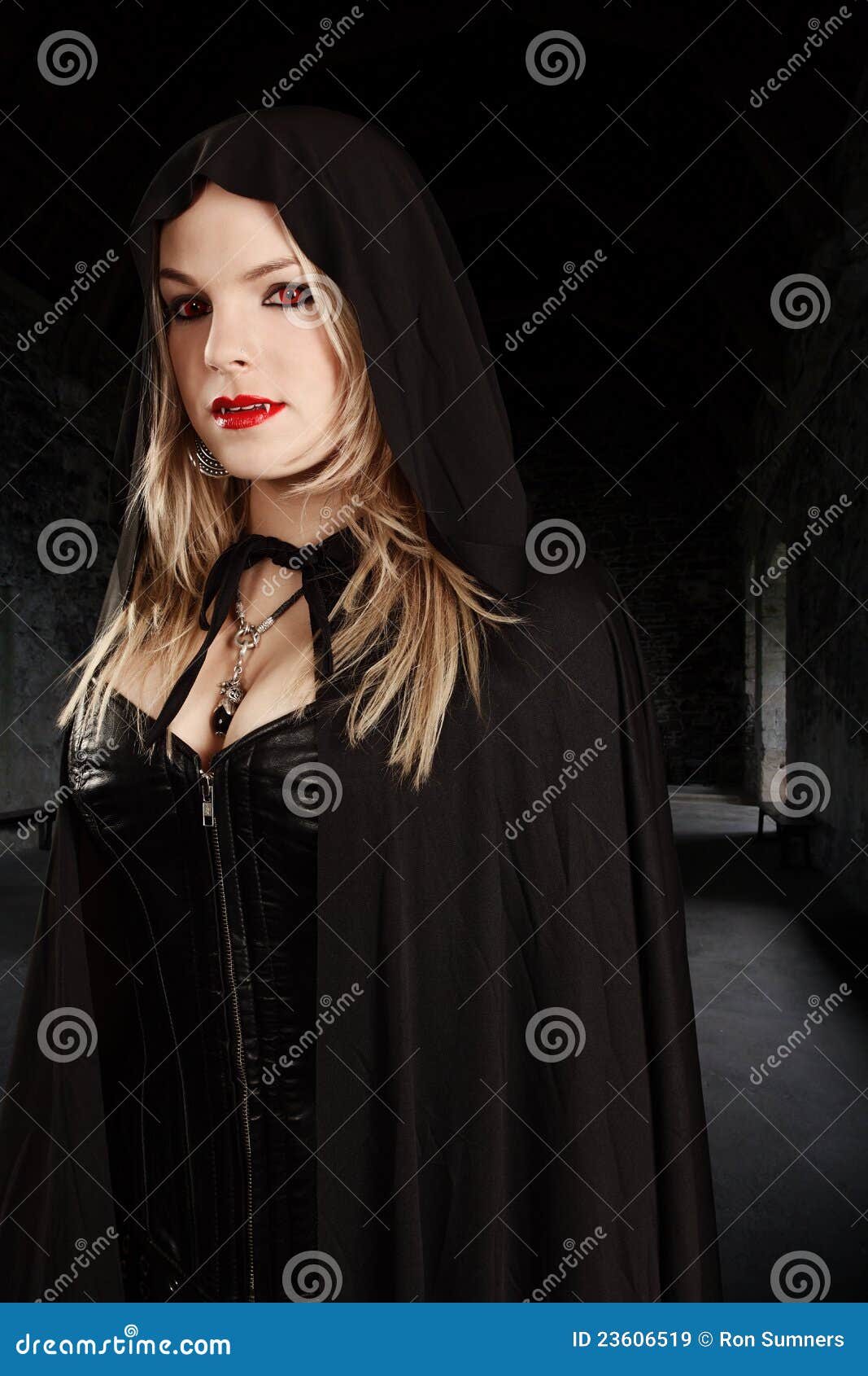 Female Vampire in Hooded Cape Stock Image - Image of beautiful, hungry ...