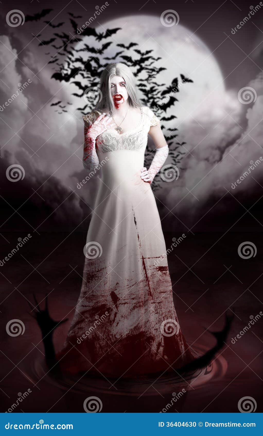 Female Vampire during Twilight Full Moon Horror Stock Illustration ...