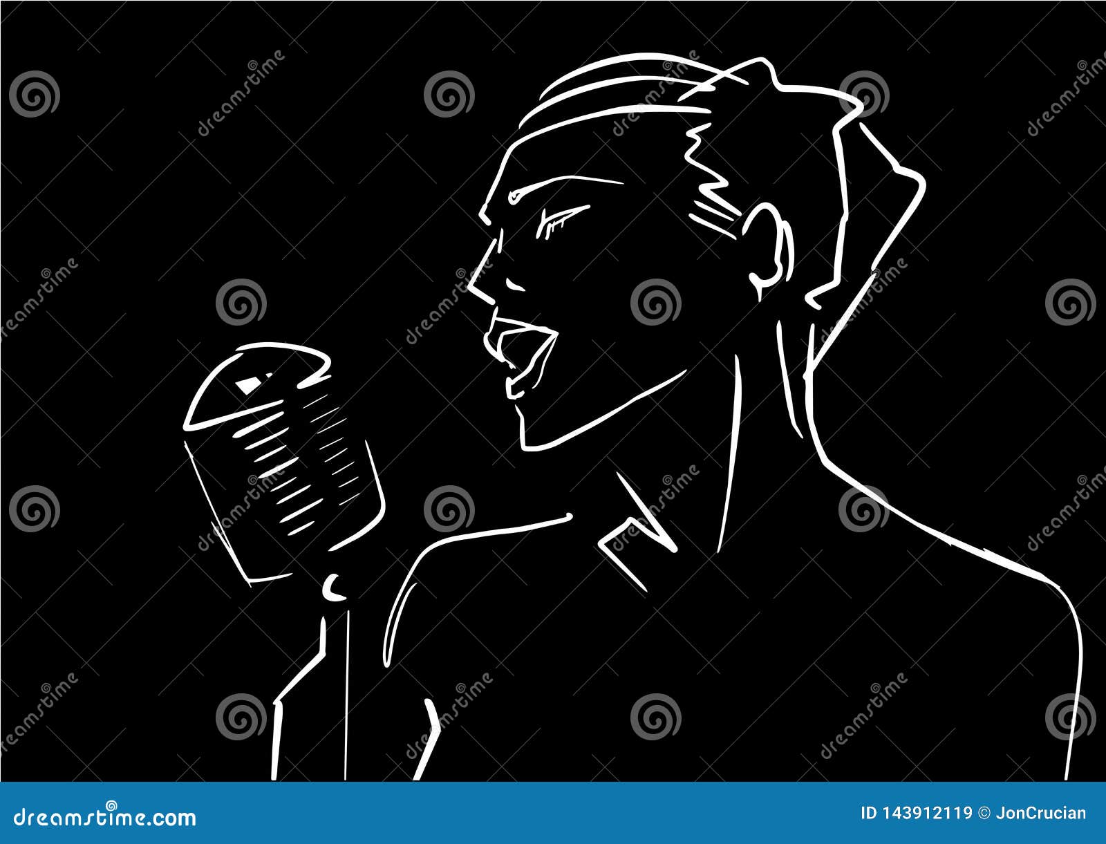 Female Vocalist Contour With Microphone Stock Vector Illustration Of