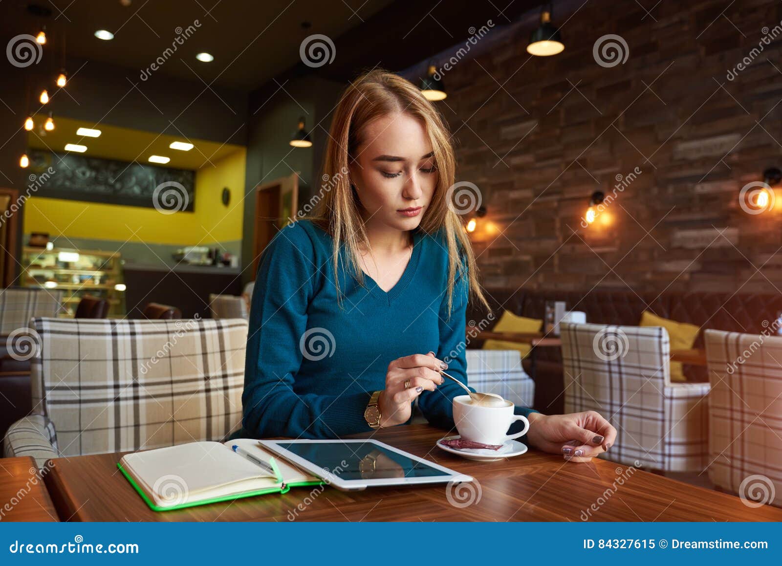 Female is Waiting Restart Tablet Computer To Continue Working in the ...