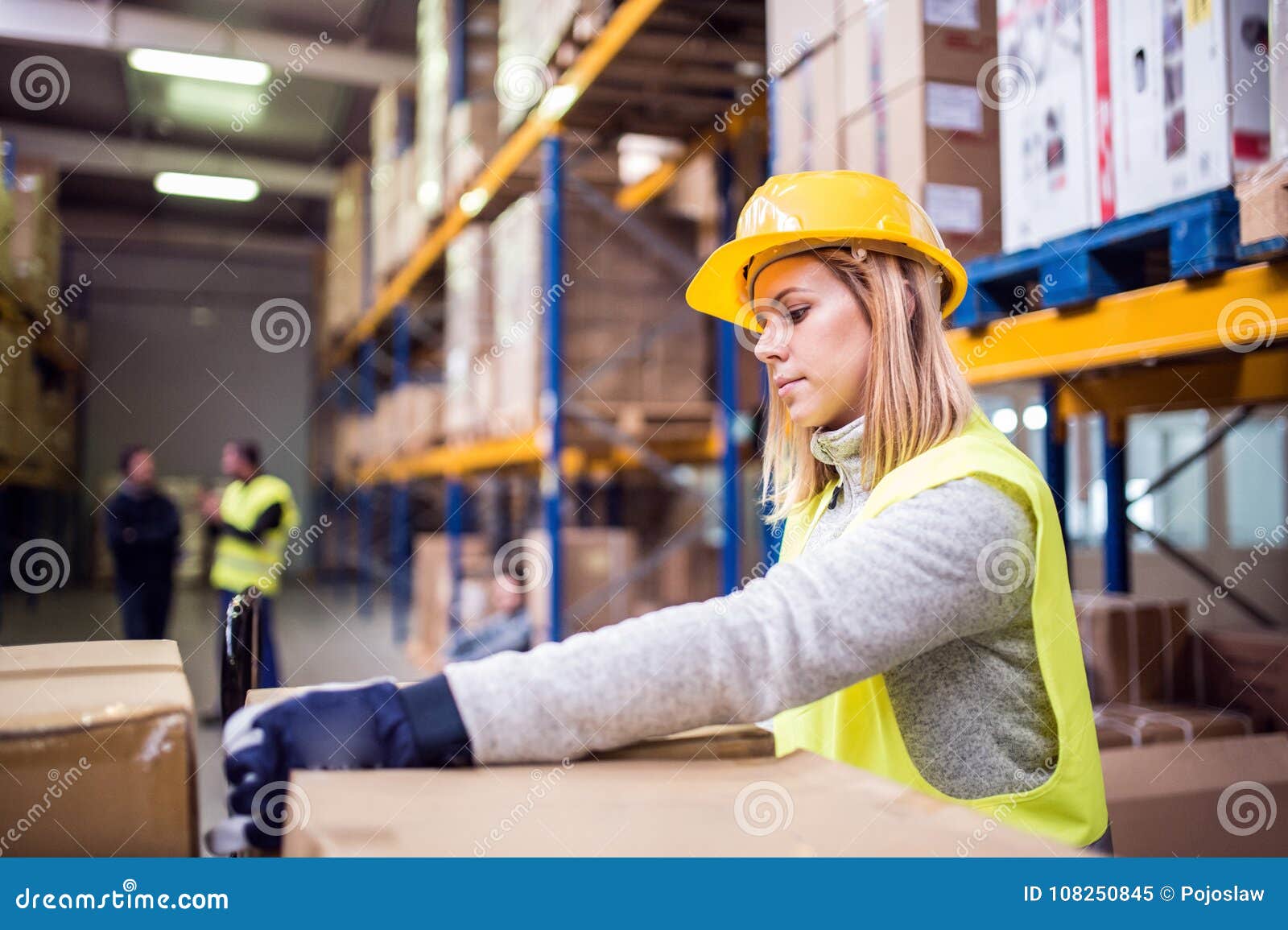 Female Warehouse Worker Loading Boxes. Stock Image - Image of shelf ...