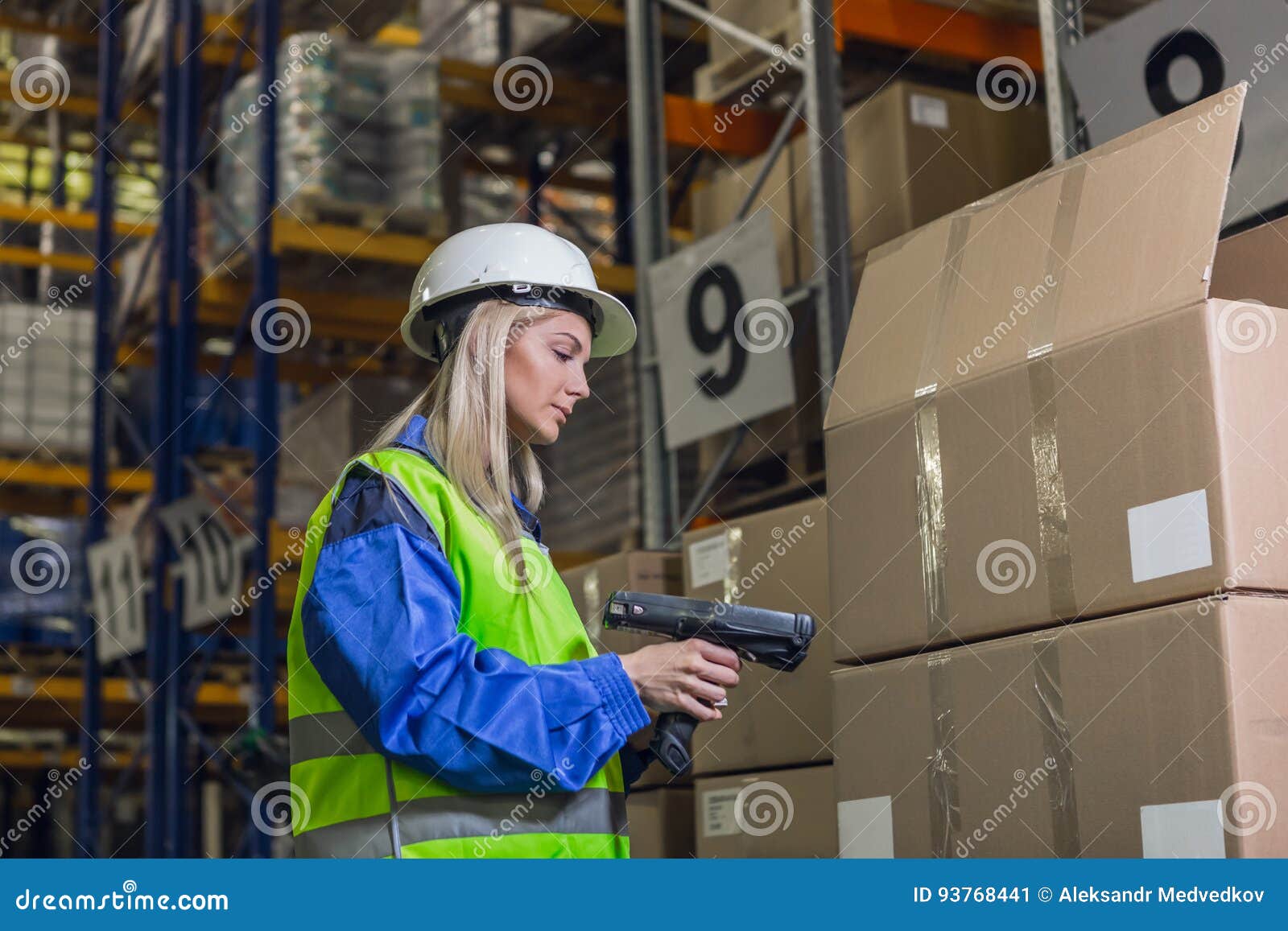 Female Warehouse Worker Using Scanner Stock Image - Image of shelf ...