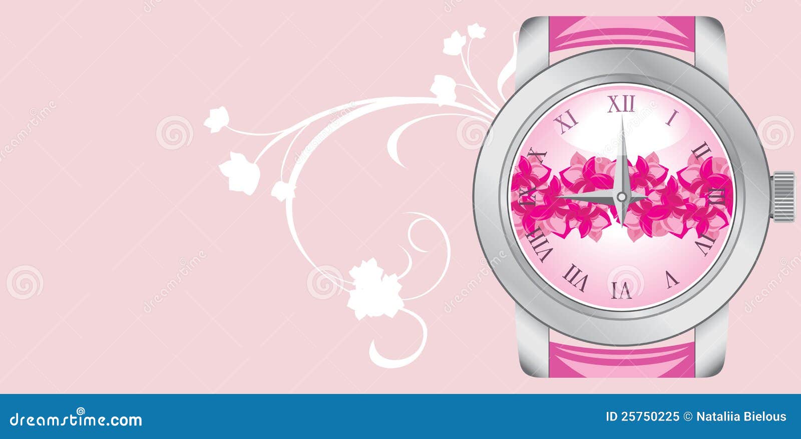 Female Watch on the Pink Background. Banner Stock Vector - Illustration ...