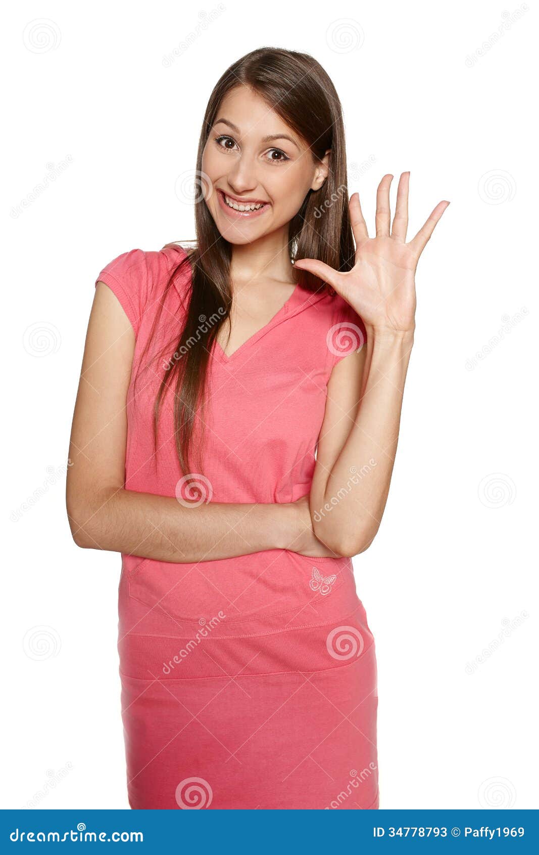 Female waving her hand stock image. Image of brunette - 34778793