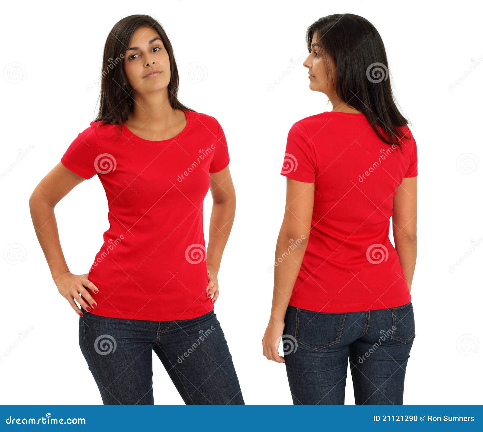 Female Wearing Blank Red Shirt Stock Photo - Image of blank, looking ...