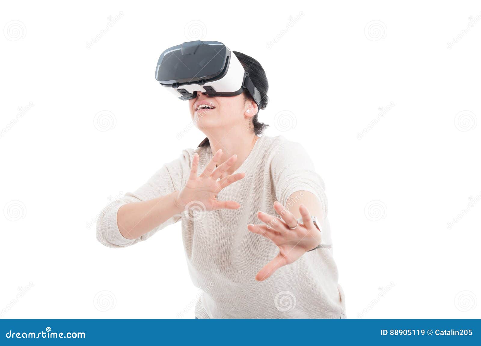 Female Wearing VR Headset Looking Scared Stock Image - Image of glasses ...