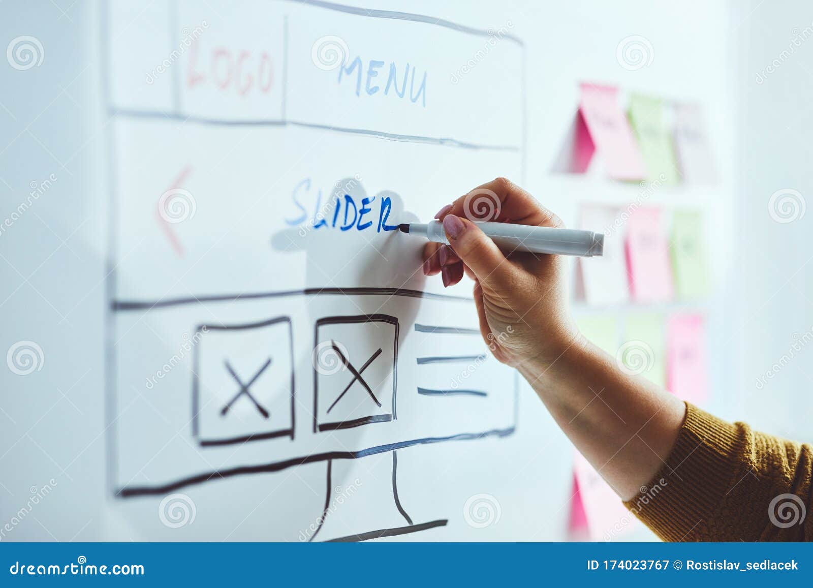 Female Web Developer with Blue Marker Planning Website Stock Image ...