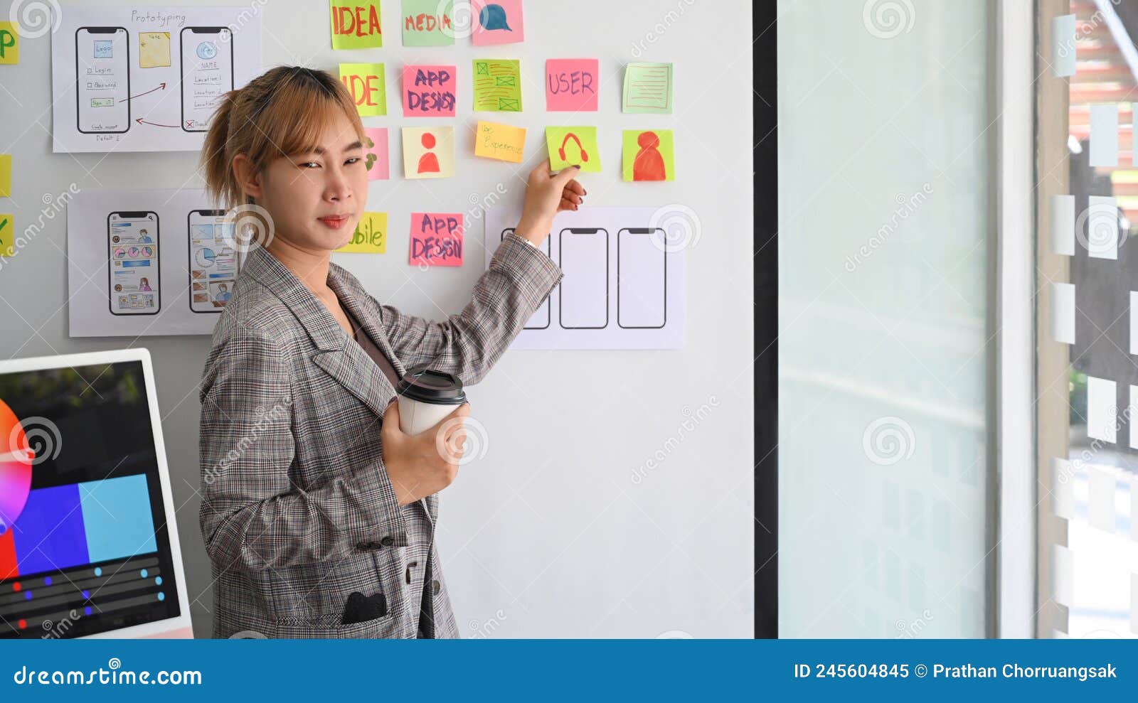 Female Web Developer Presenting Application Template Layout Framework ...