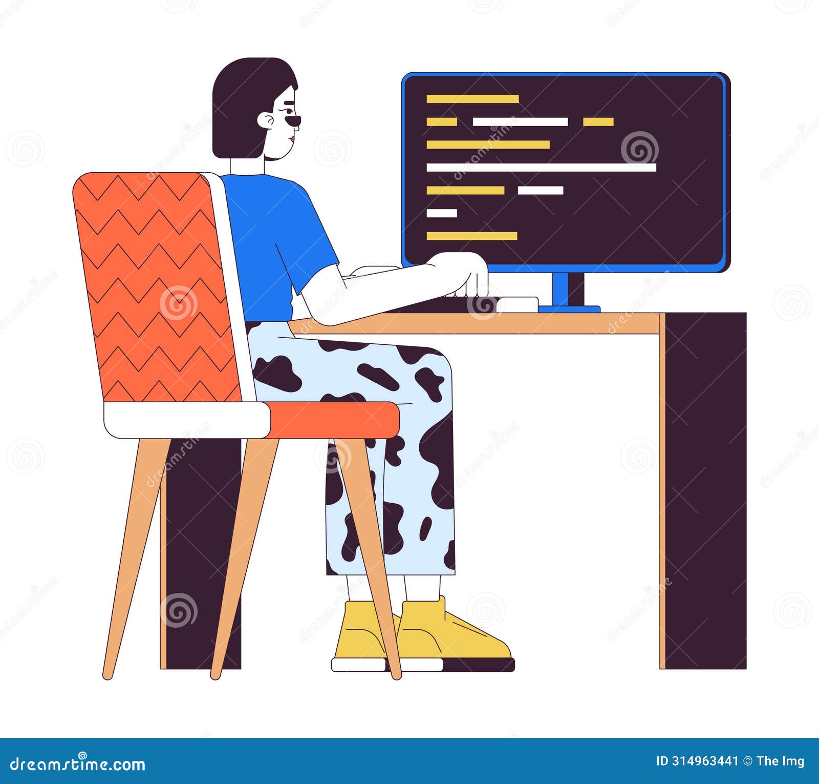 Female Web Developer at Work 2D Linear Cartoon Character Stock Vector ...