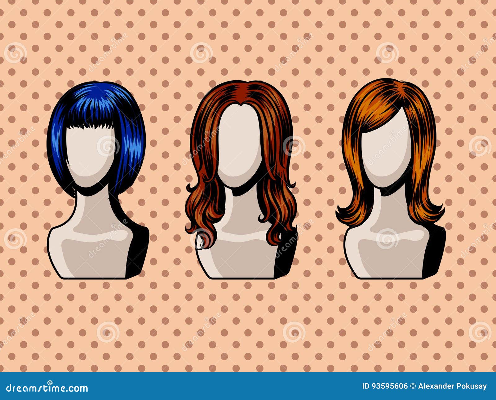 Female Wigs Comic Book Style Vector Stock Vector - Illustration of ...