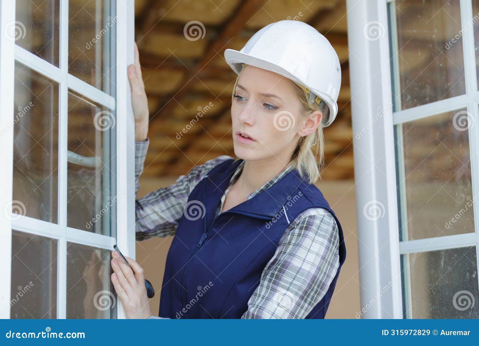 Female Window Fitter Using Screwdriver Stock Image - Image of beautiful ...