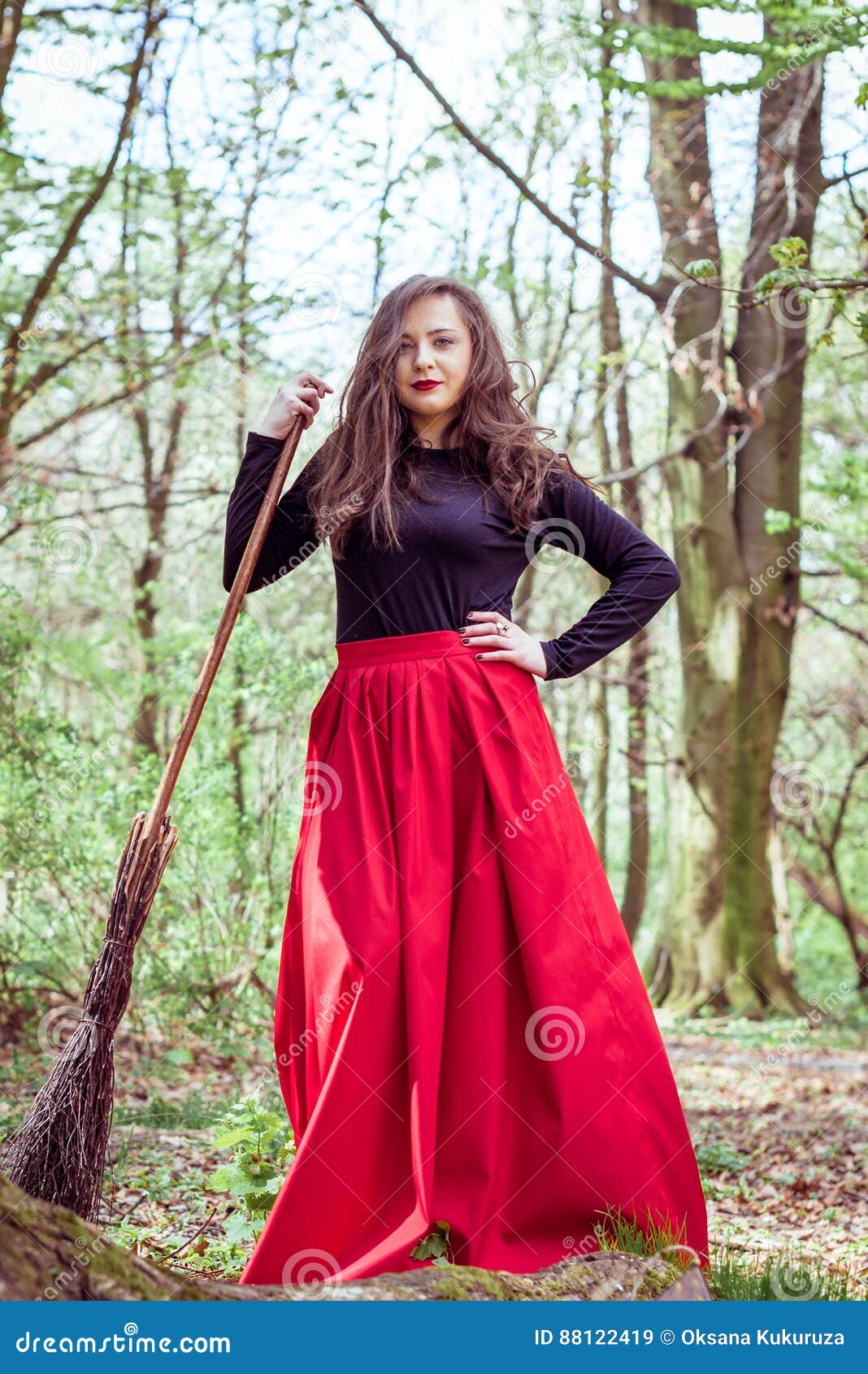 Female witch with broom stock image. Image of cute, stage - 88122419