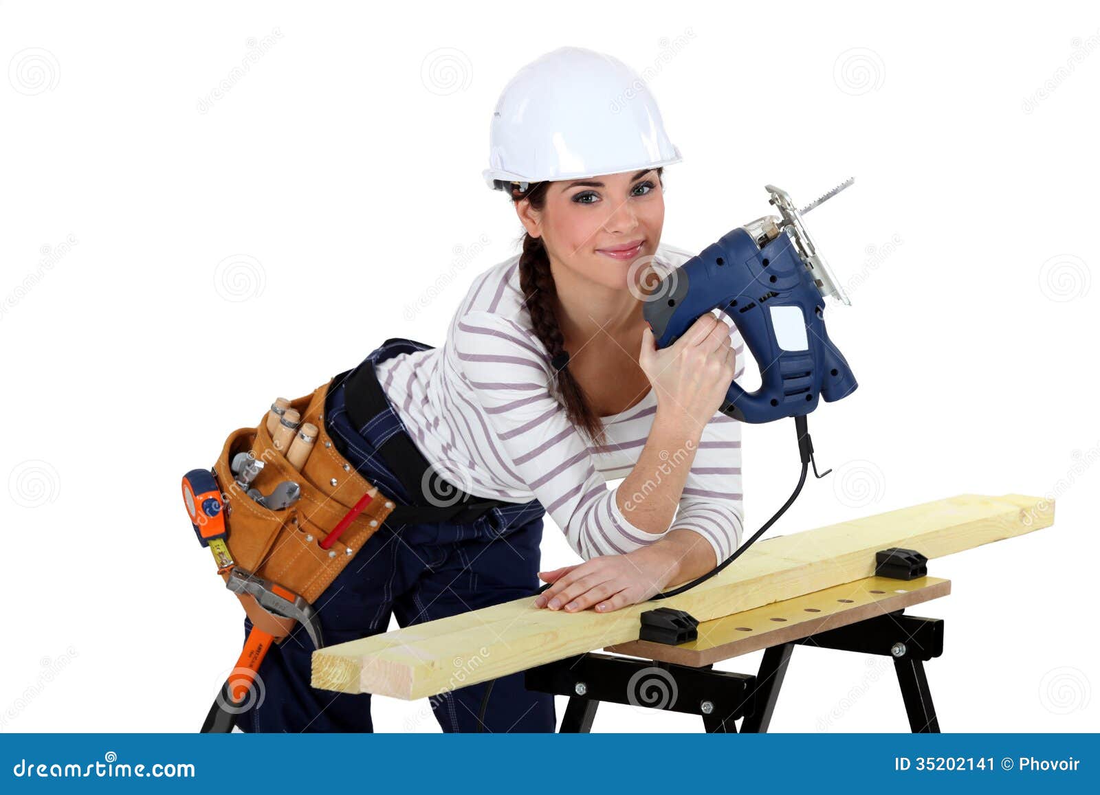 Female woodworker smiling stock image. Image of housework - 35202141