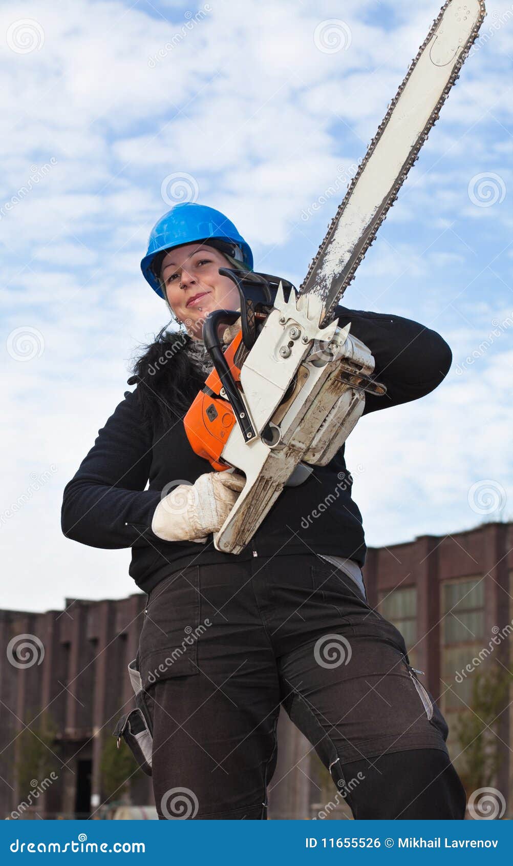 Female Worker with Chainsaw Stock Photo - Image of smile, hardhat: 11655526