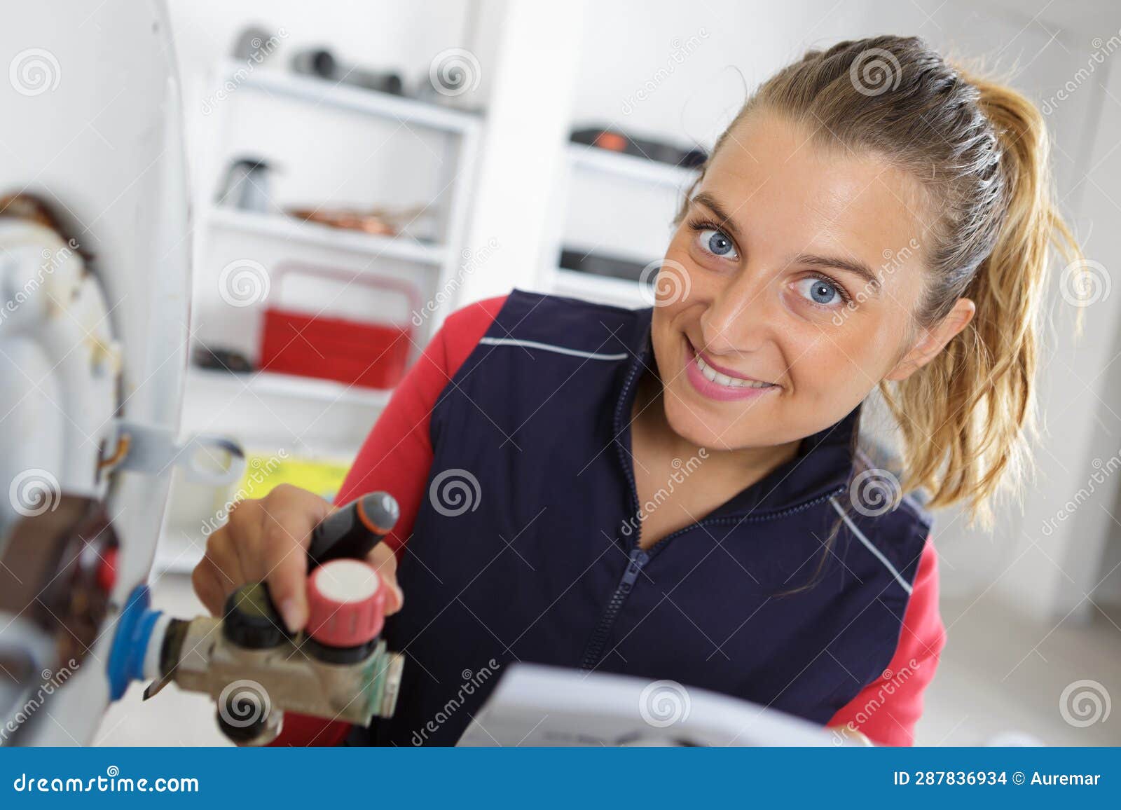 Female Worker Checking Boiler Stock Photo - Image of person, power ...