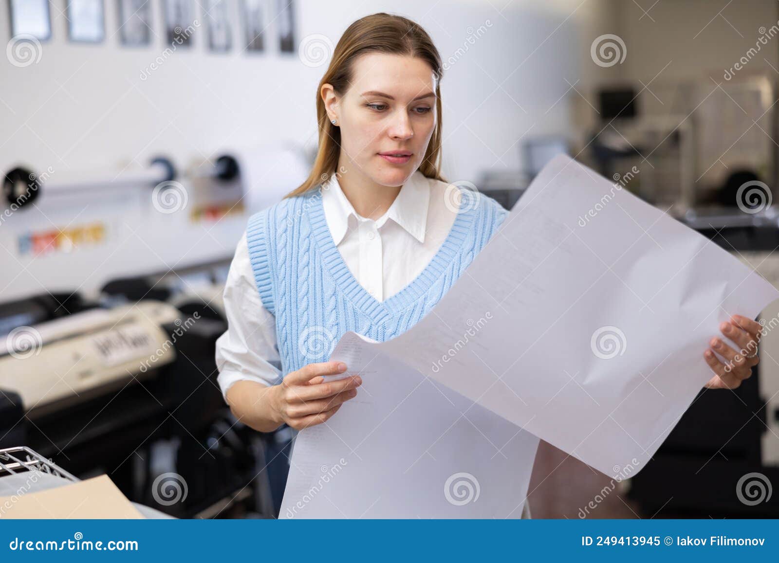 Worker Checking Paper in Printing Press Workshop Stock Image - Image of ...