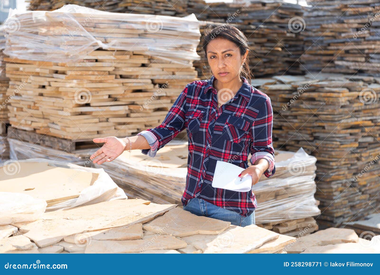 Female Worker Checking Quantity of Natural Stone Tiles Stock Image ...