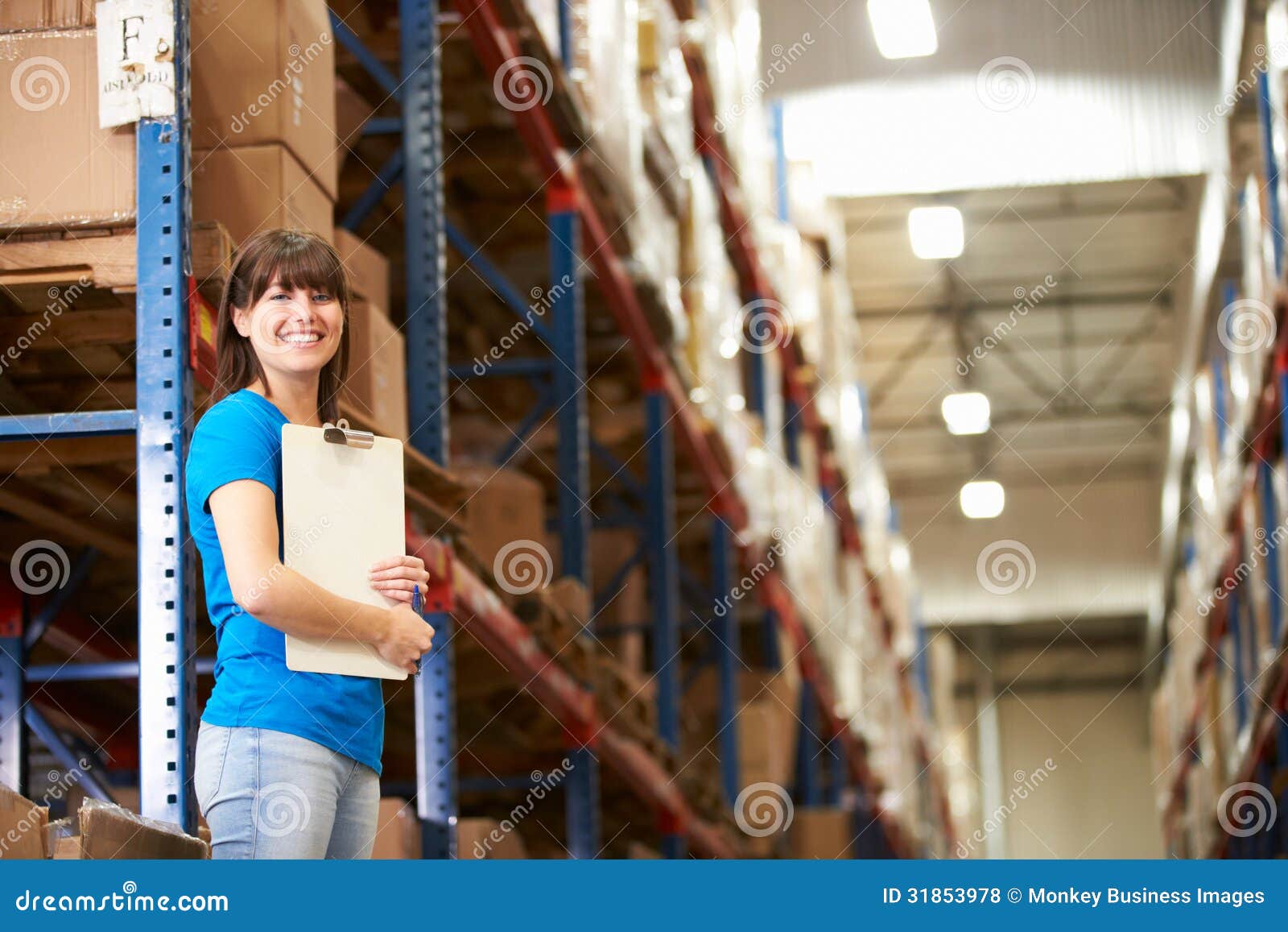 Female Worker in Distribution Warehouse Stock Photo - Image of ...