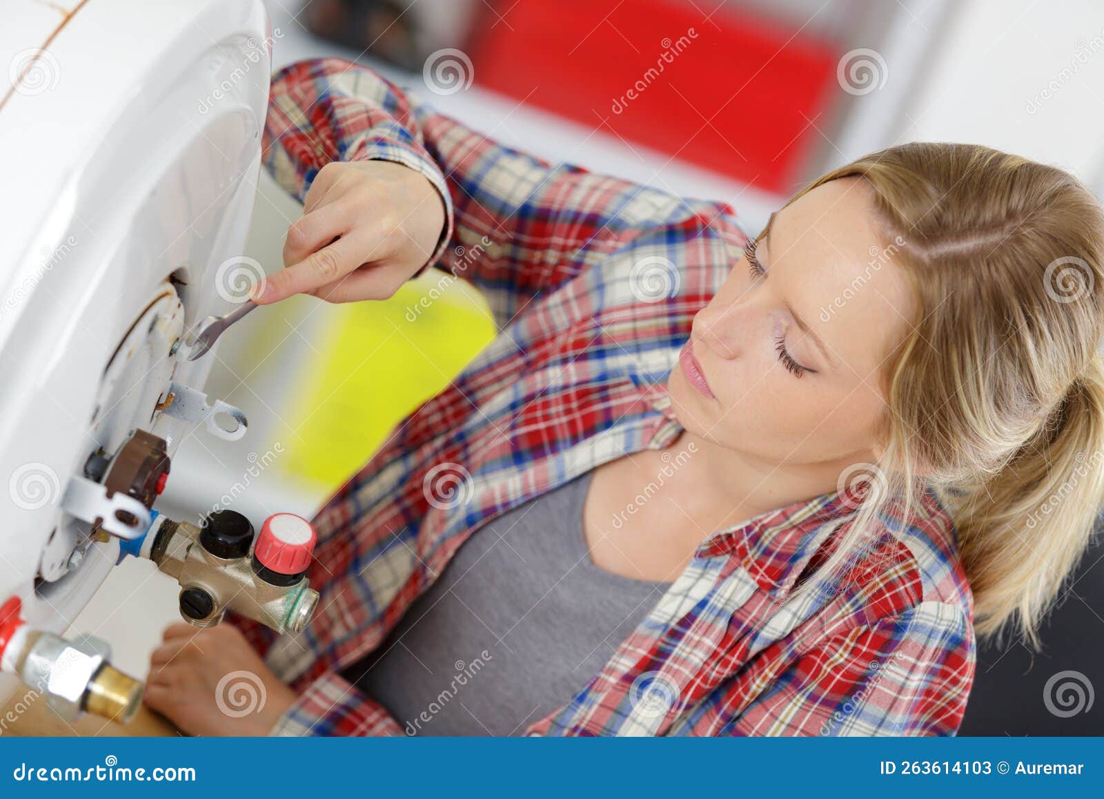 Female Worker Fixing Boiler Stock Image - Image of education, industry ...