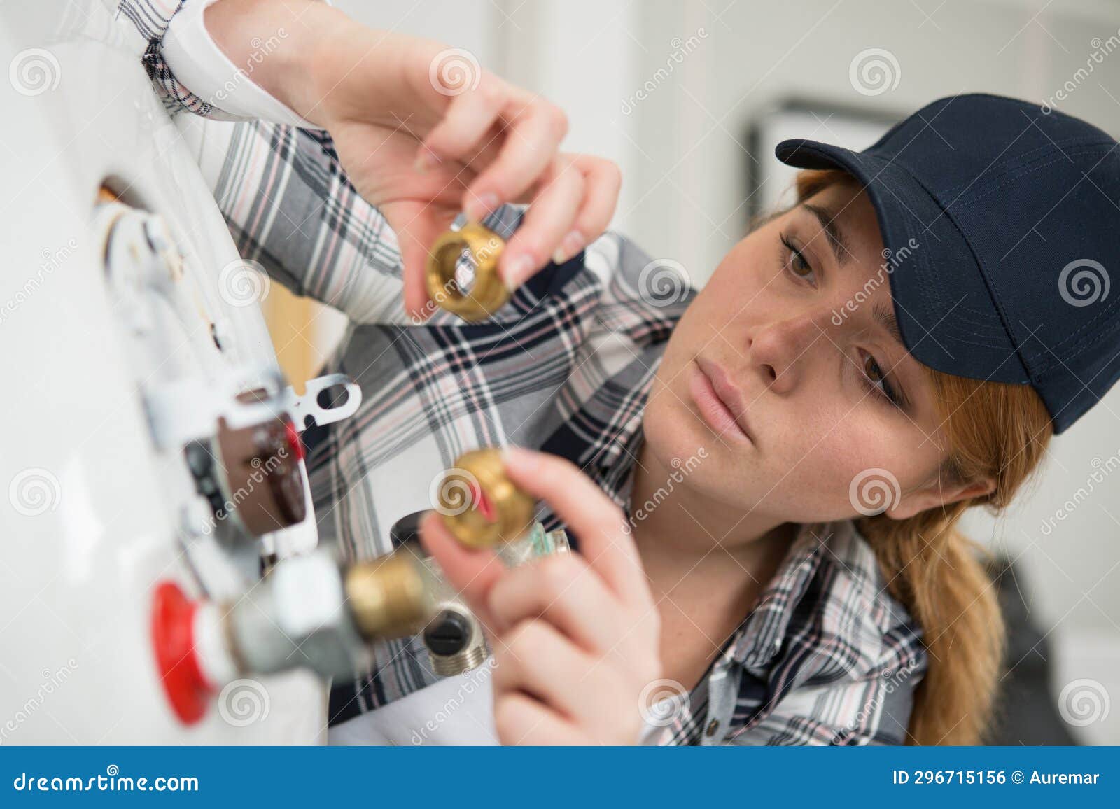 Female Worker Fixing Boiler Stock Photo - Image of people, industry ...