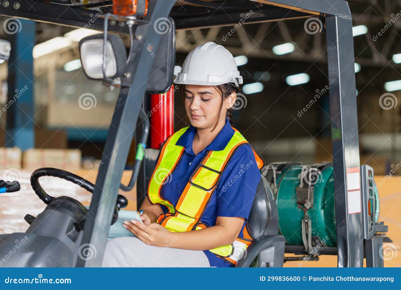 Female Worker on Forklift, Manual Workers Working in Warehouse, Worker ...