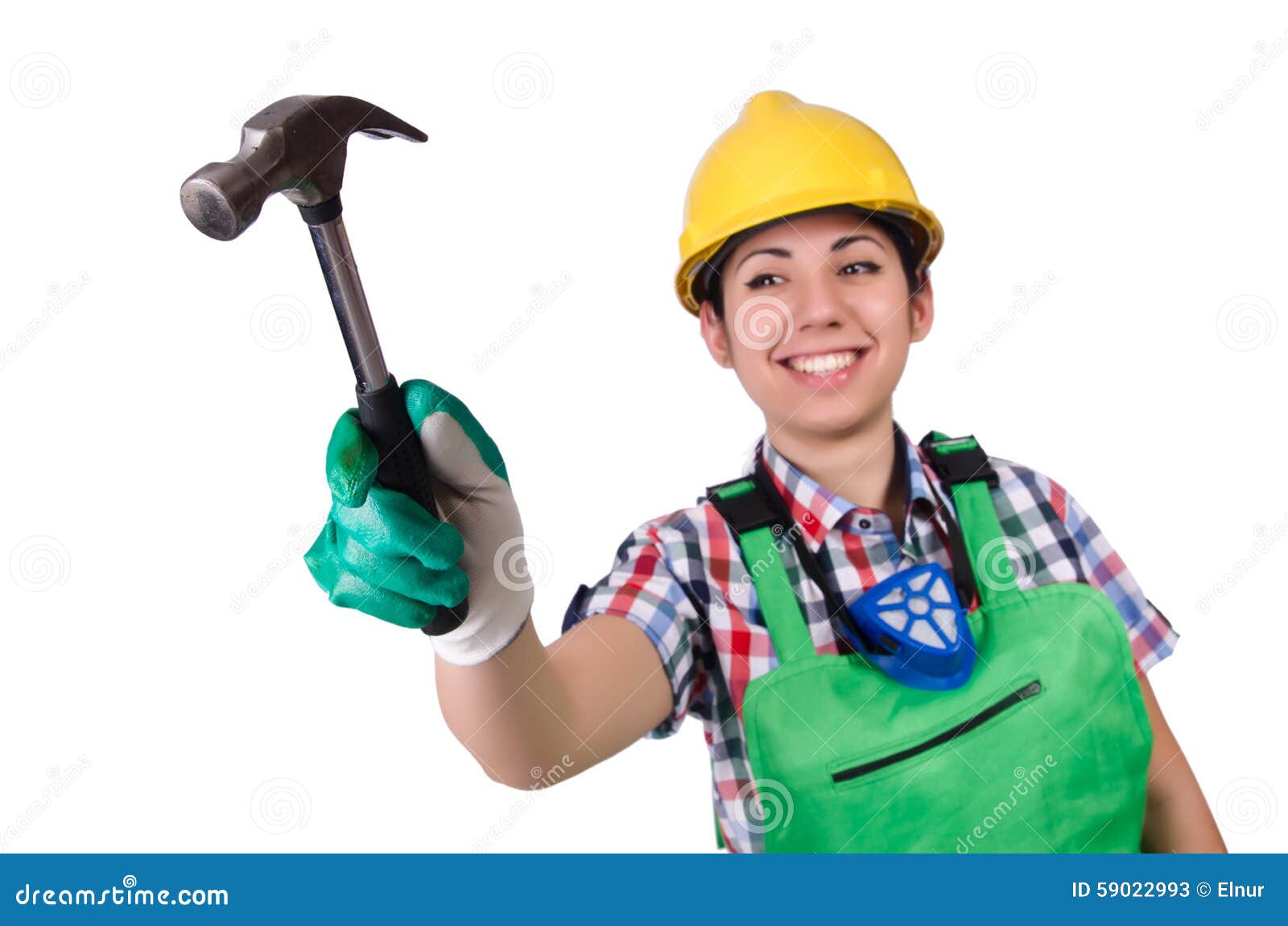 Female Worker with Hammer on White Stock Image - Image of hammer, black ...