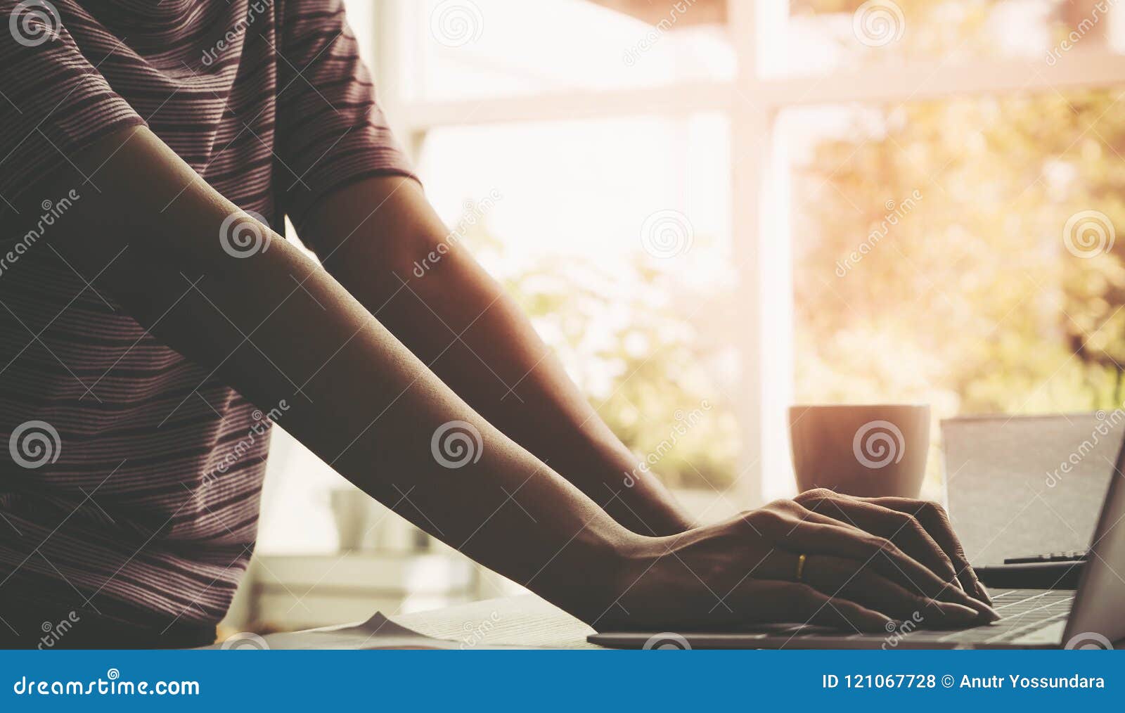 Female Worker Hand Typing Using Computer Laptop Stock Photo - Image of ...