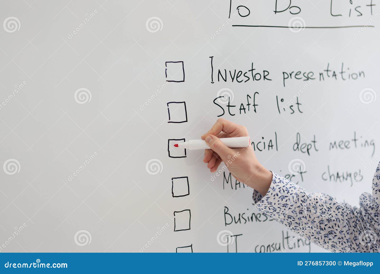 Female Worker Marks Schedule Points Written on Whiteboard Stock Photo ...