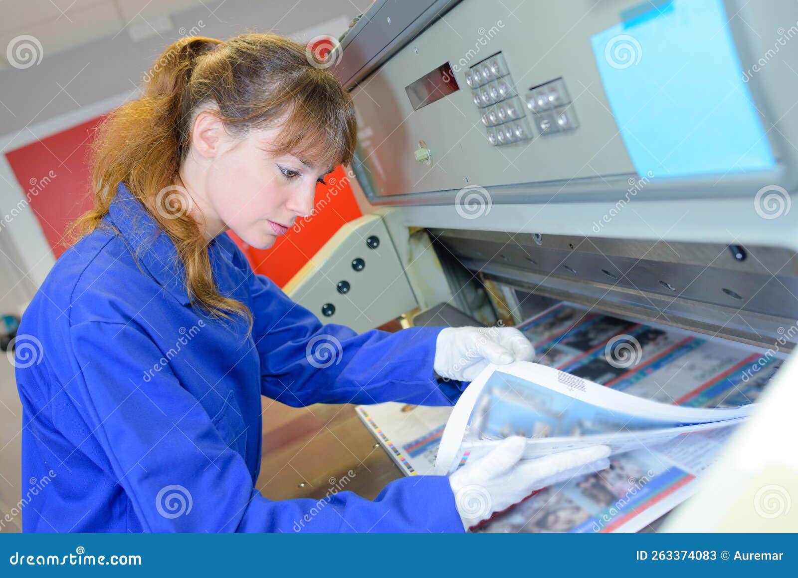Female Worker Next To Large Printer Inkjet Working Stock Image - Image ...