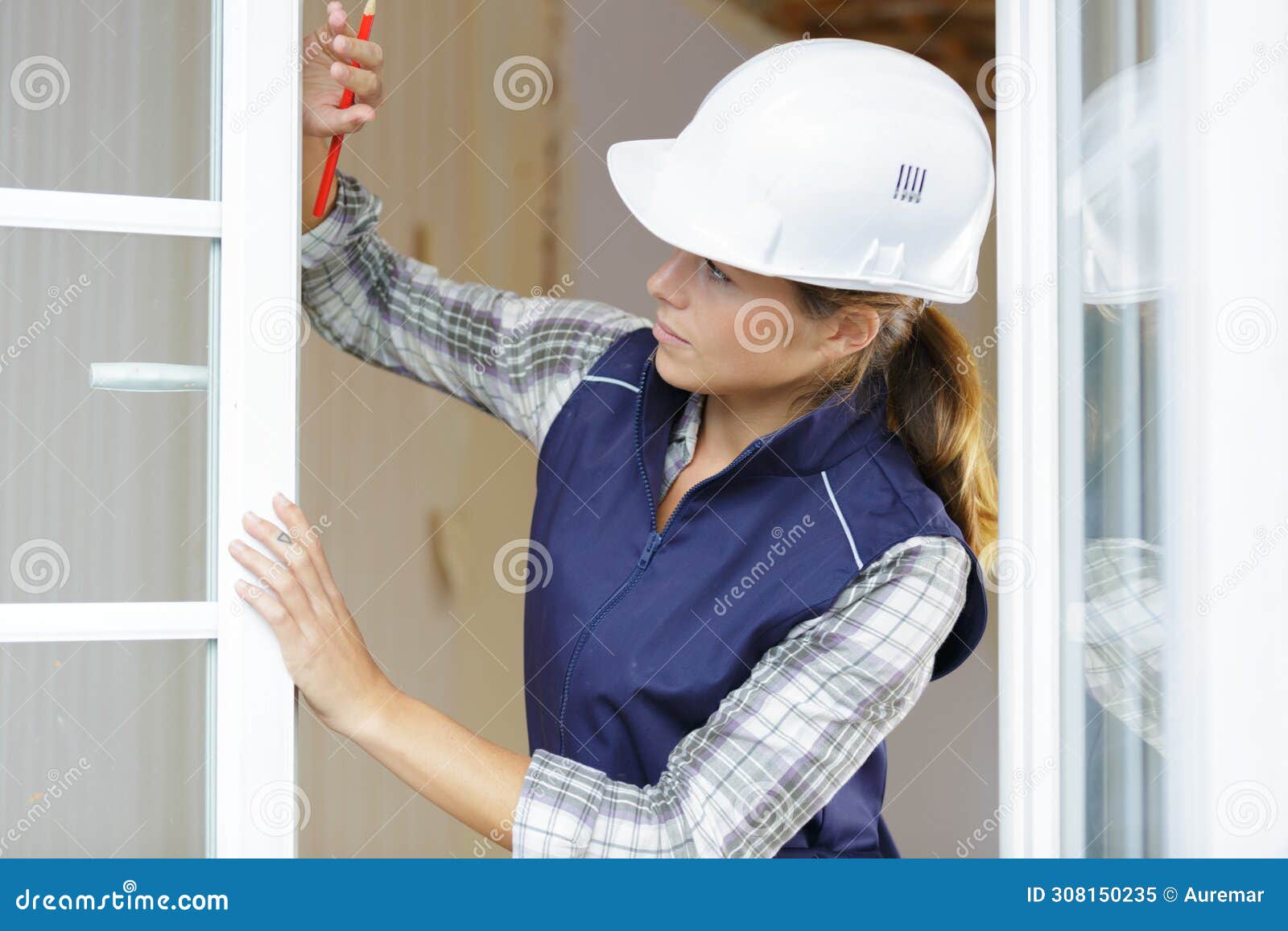 Female Worker by Open Pvc Windows Stock Image - Image of open ...
