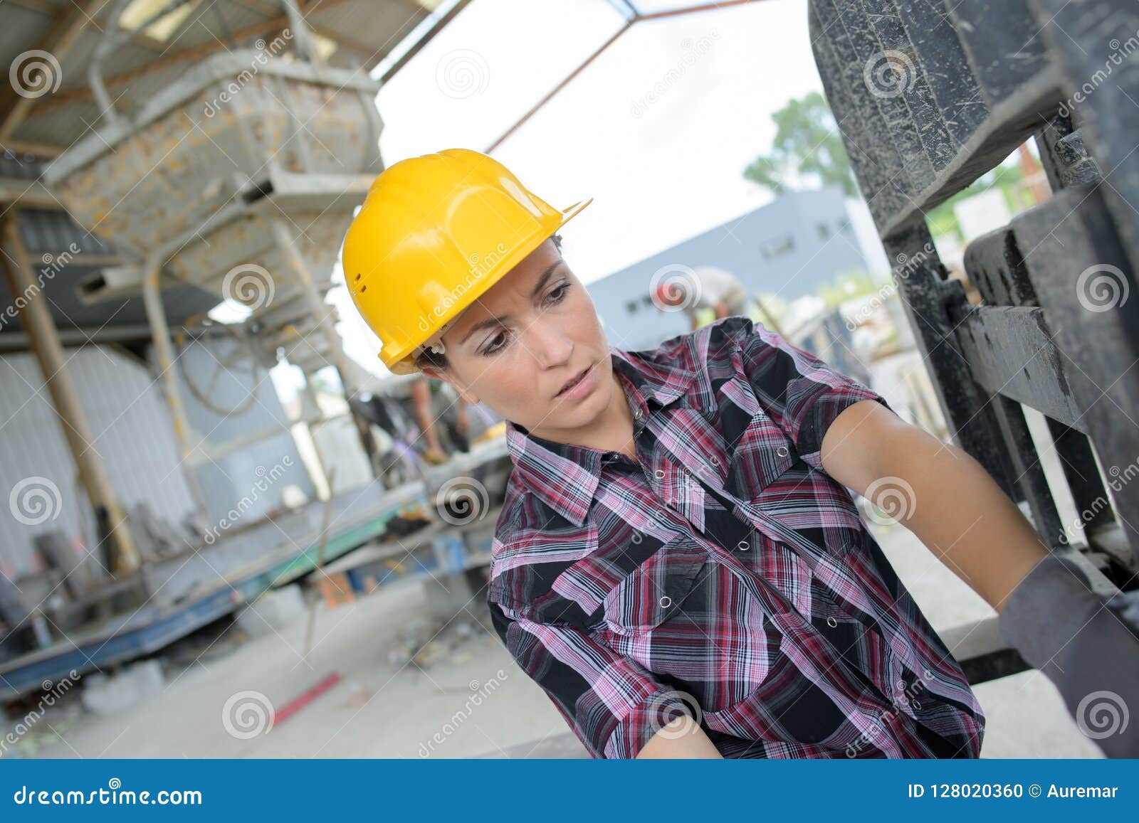 Female Worker Outside Factory Stock Photo - Image of looking ...
