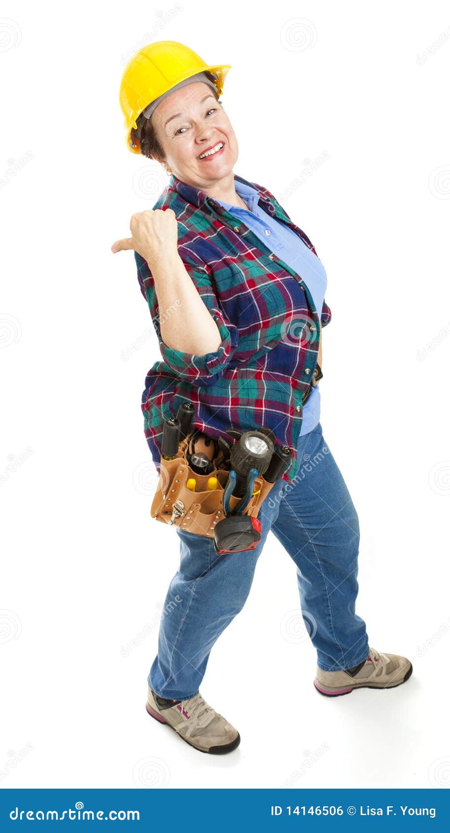 Female Worker Points Back stock photo. Image of element - 14146506