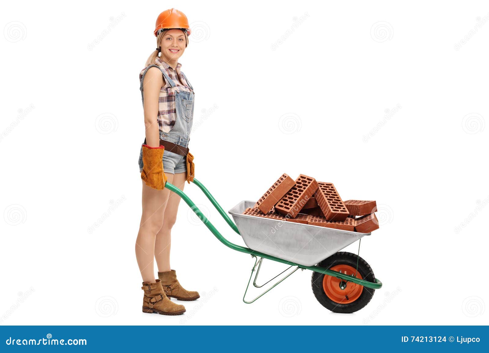 Female Worker Pushing a Wheelbarrow Stock Photo - Image of protection ...