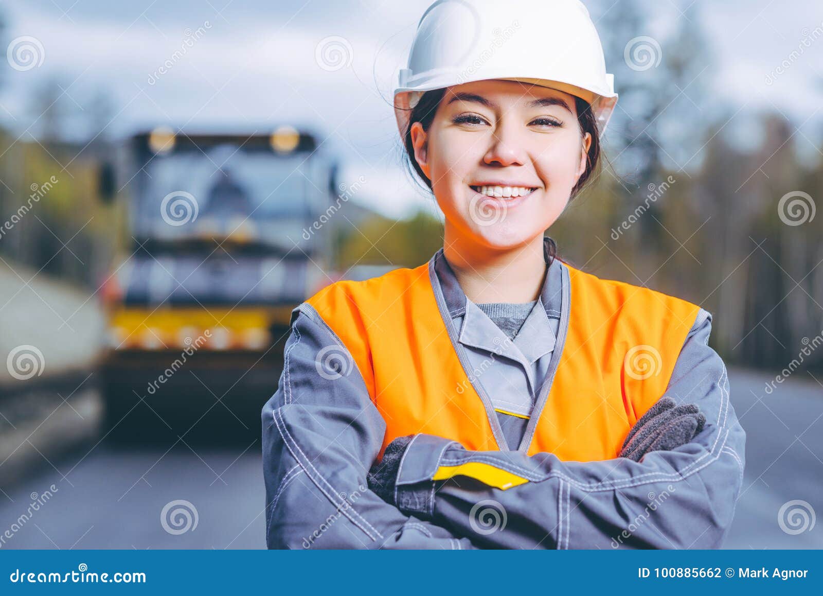 Female Worker Road Construction Stock Photo - Image of engineer ...