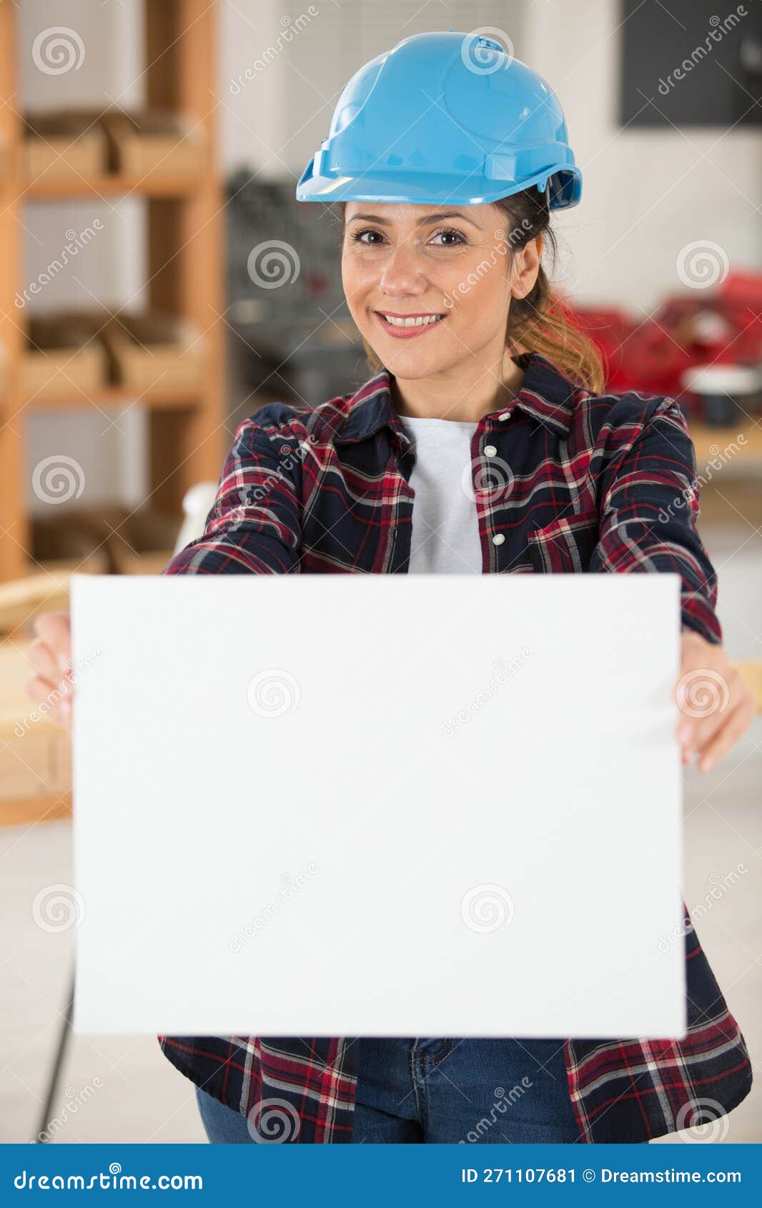 Female Worker Showing Banner Stock Image - Image of cute, card: 271107681