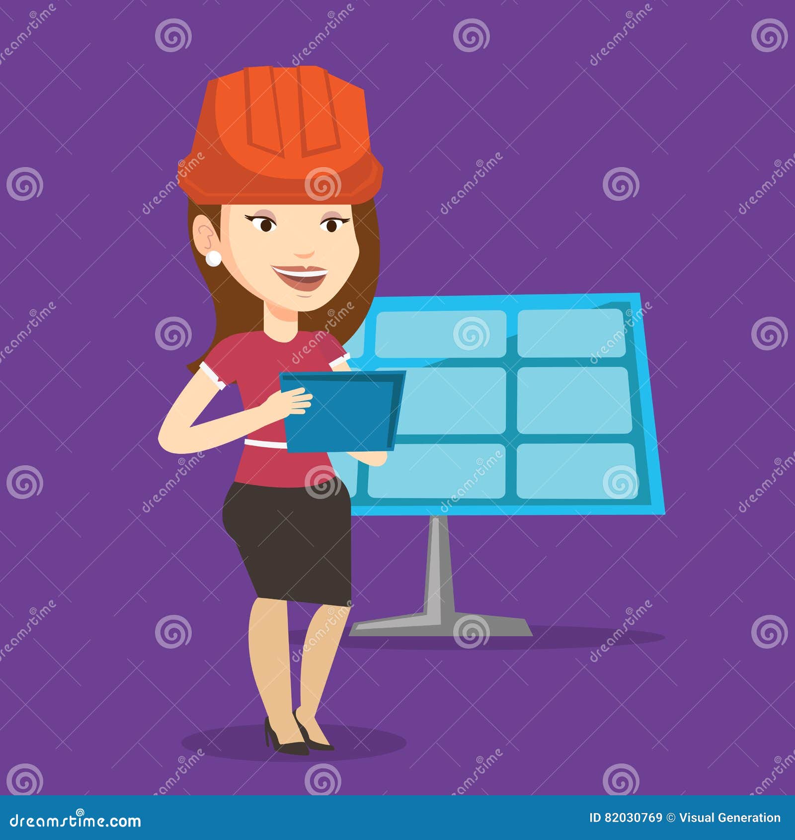 Female Worker of Solar Power Plant. Stock Vector - Illustration of ...