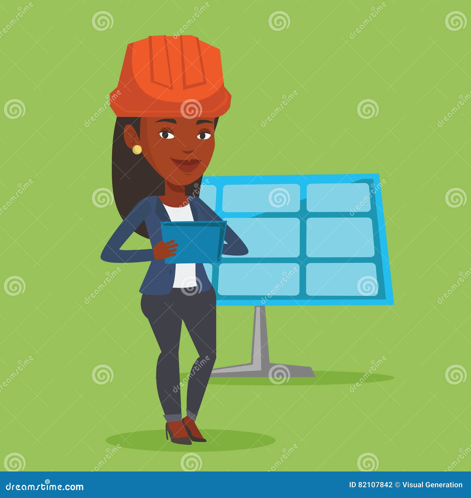 Female Worker of Solar Power Plant. Stock Vector - Illustration of ...