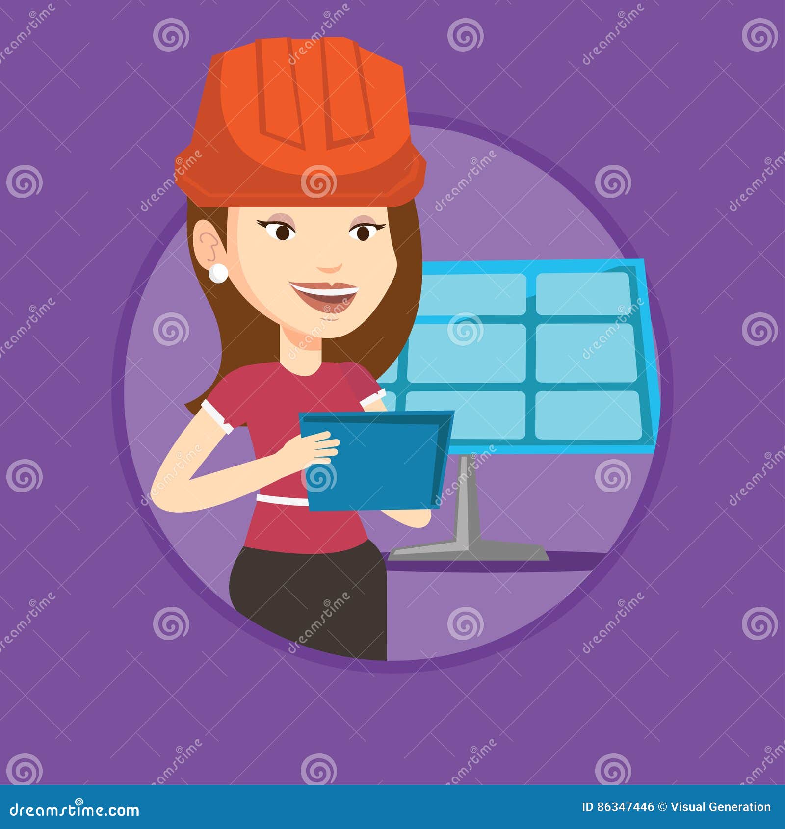 Female Worker of Solar Power Plant. Stock Vector - Illustration of ...