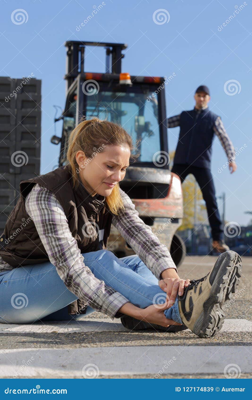 Female Worker Sprained during Work Stock Image - Image of industry ...