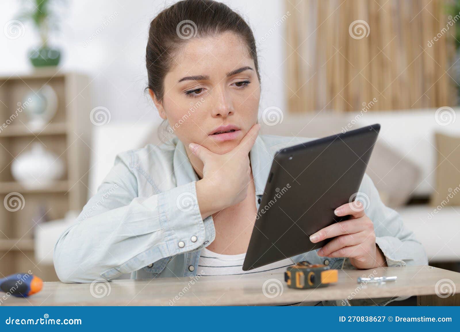 Female Worker with Tablet in Workshop Stock Image - Image of ...