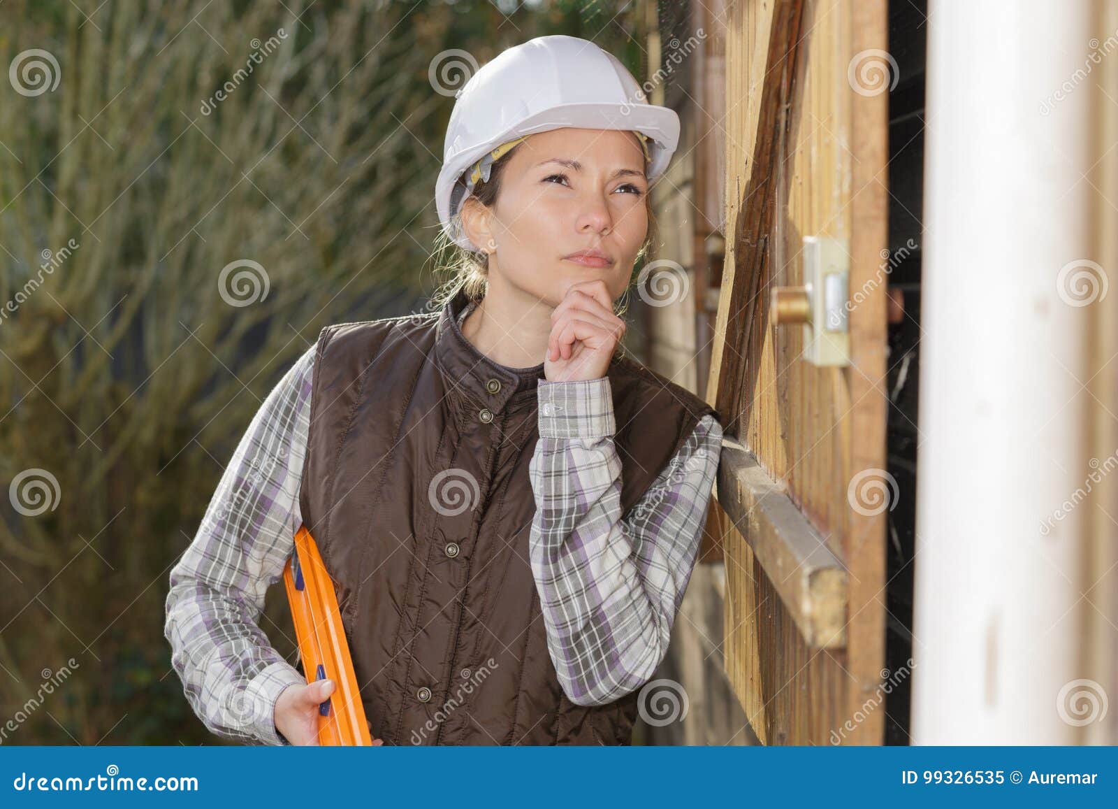 Female Worker Thinking Renovation Ideas Stock Image - Image of renovate ...