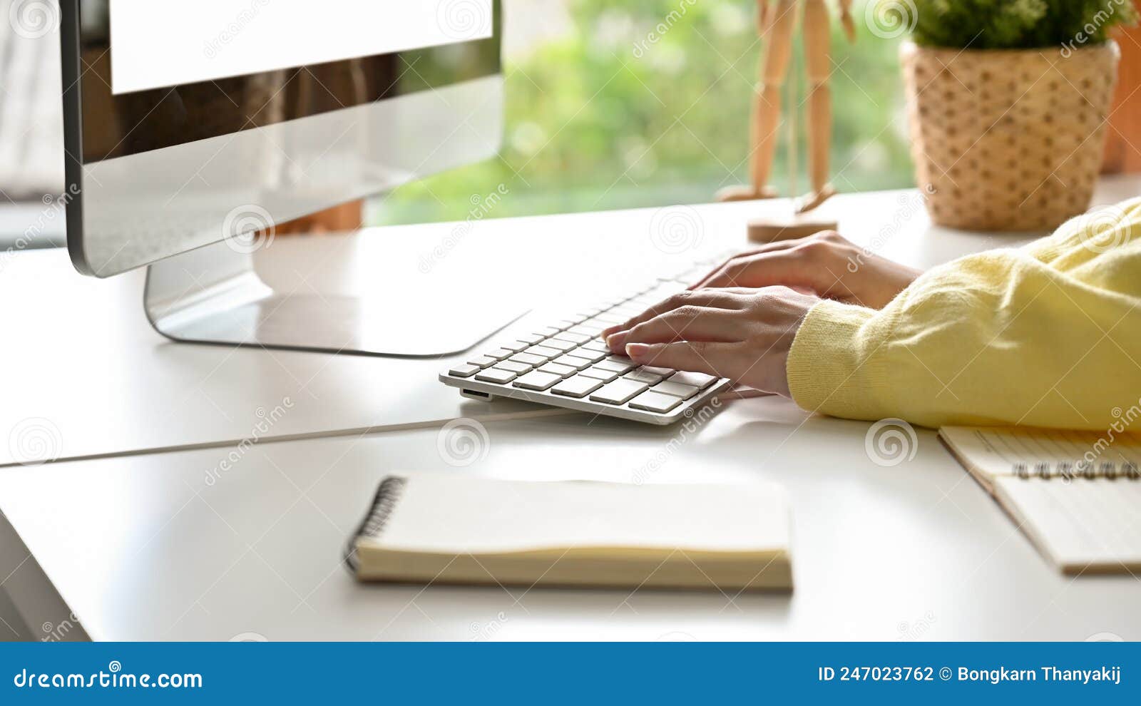 Female Worker Using Computer, Typing on Keyboard at Her Modern ...