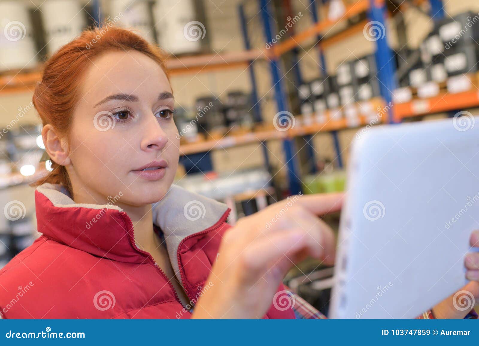 Female Worker Using Tablet in Warehouse Stock Image - Image of boss ...