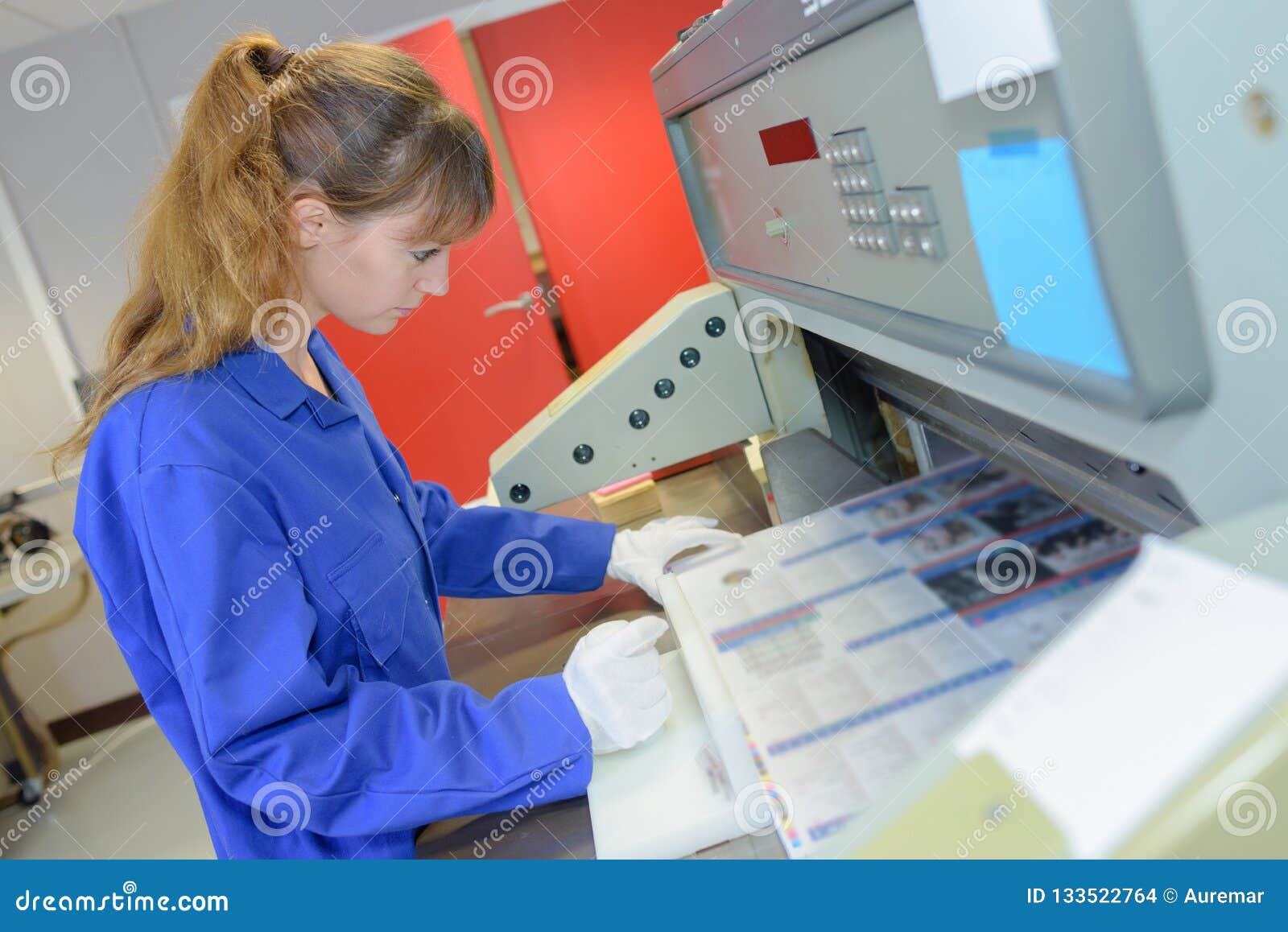 Female Worker Using Industrial Printer Stock Photo - Image of single ...